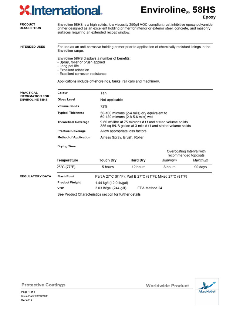 Enviroline 58HS Epoxy | PDF | Concrete | Epoxy