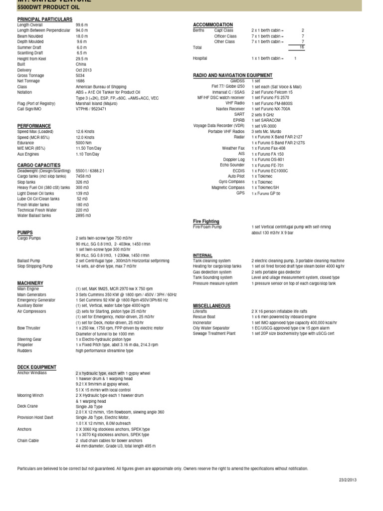 5500dwt Product Oil Chemical Tanker 2013 Outline Specs and GA To ...
