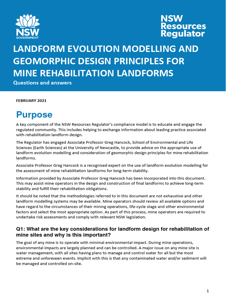 Q and A Landform Evolution Modelling and Geomorphic Design Principles ...