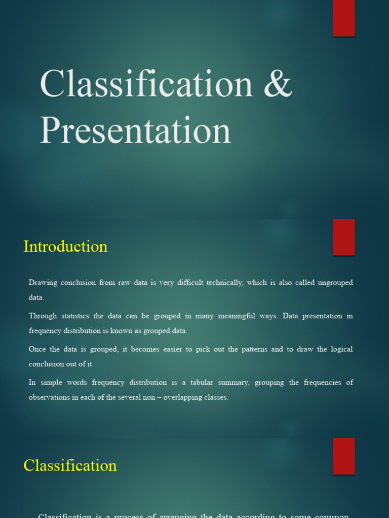Classification And Presentation Pdf Data Statistics