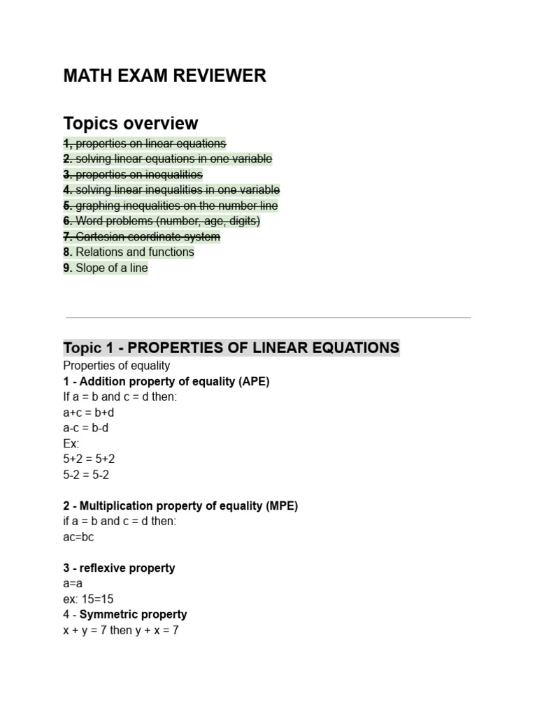 Math Midsem Reviewer S6, 2023-2024 | PDF | Inequality (Mathematics ...