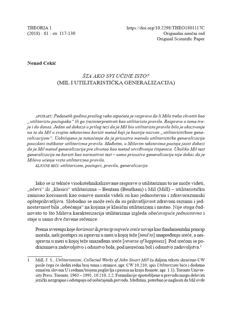 Sta Ako Svi Ucine Isto Mil I Utilitarist | PDF