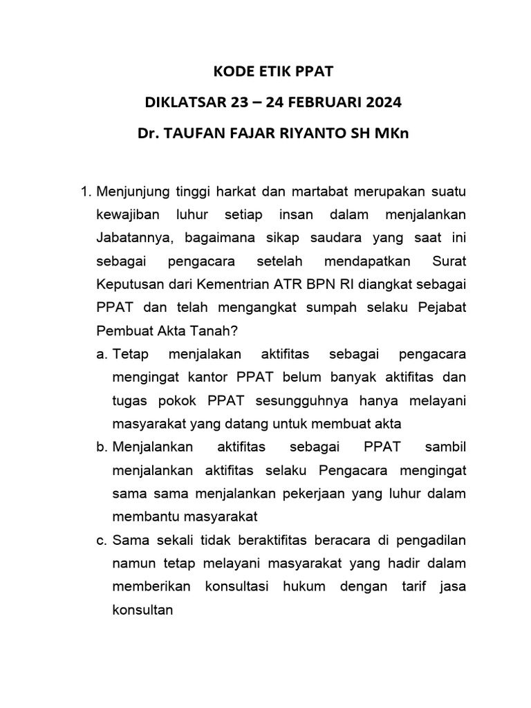 Materi Soal Kode Etik Ppat | PDF