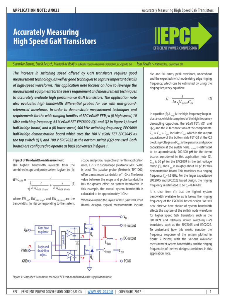 AN023 Accurately Measuring High Speed GaN Transistors | PDF | Bandwidth ...