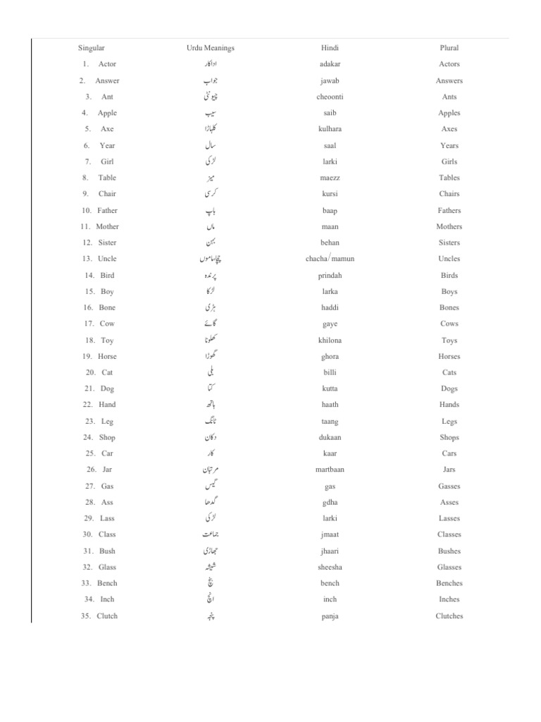 100 English Singular and Plural | PDF | Domesticated Animals