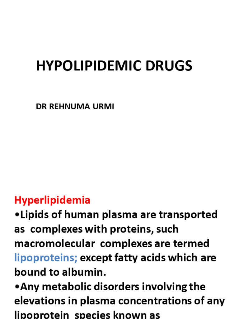 Hypolipidemic Drugs 150723 | PDF | Lipoprotein | Cholesterol