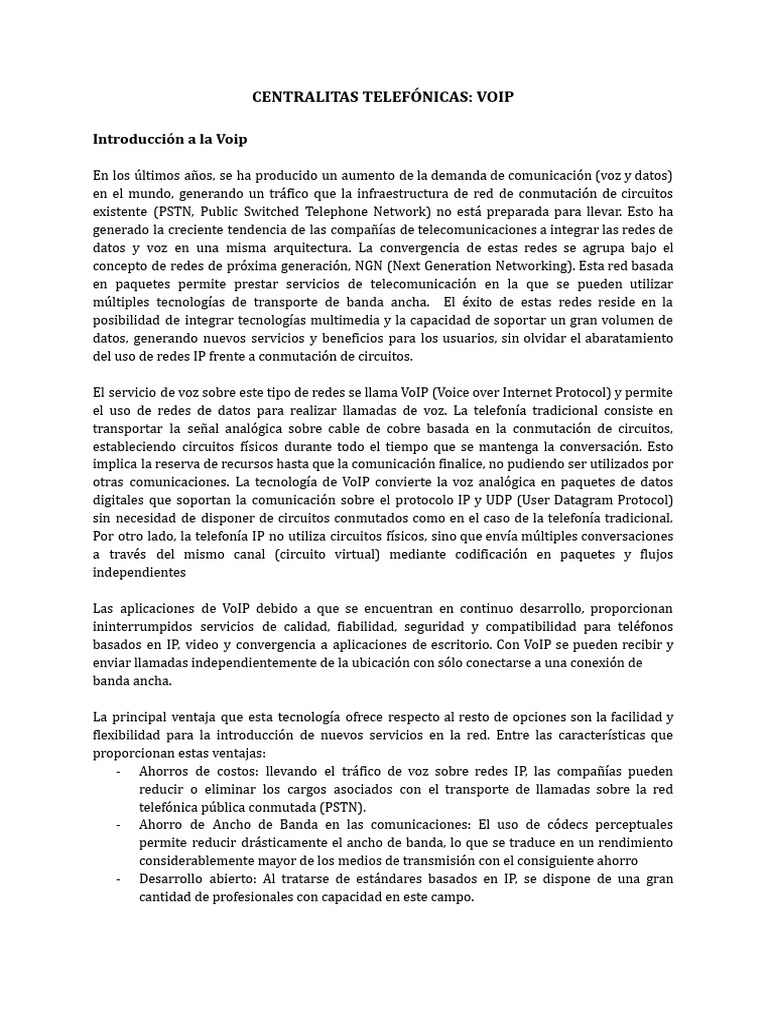 Centralitas Telefónicas VoIP: Guía Completa | PDF | Voz sobre IP ...