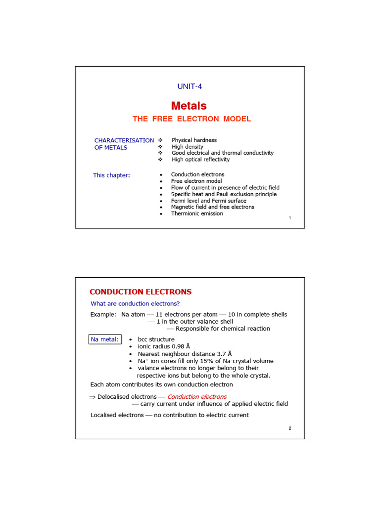4 Metals HandOut | PDF | Electrical Resistivity And Conductivity | Electron