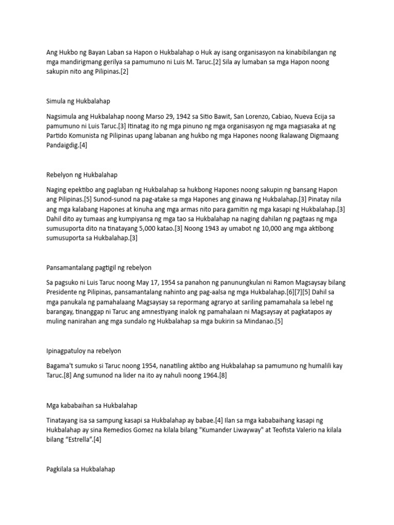 Ang Hukbo NG Bayan Laban Sa Hapon o Hukbalahap o Huk Ay Isang ...