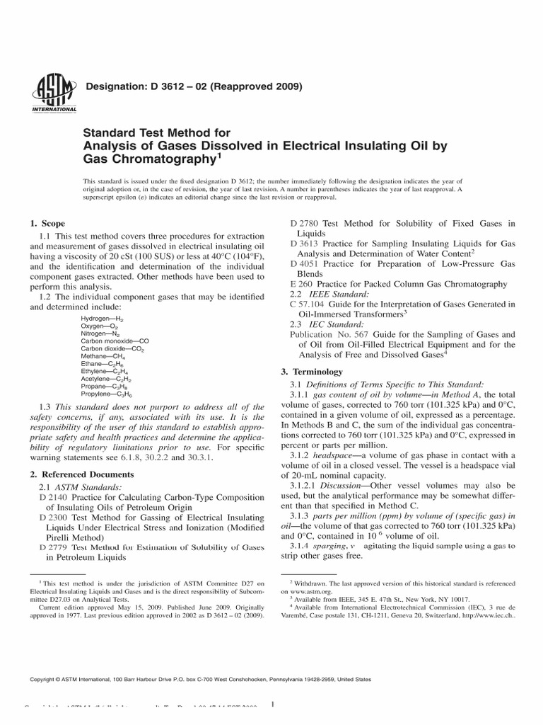Astm D 3612 Dga Analysis | PDF