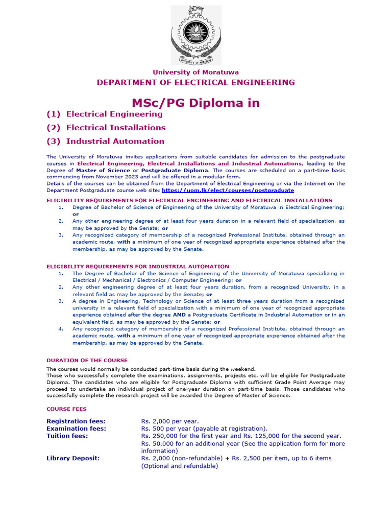 EE PG Courses Advertisement 2023 | PDF | Academic Degree | Postgraduate ...