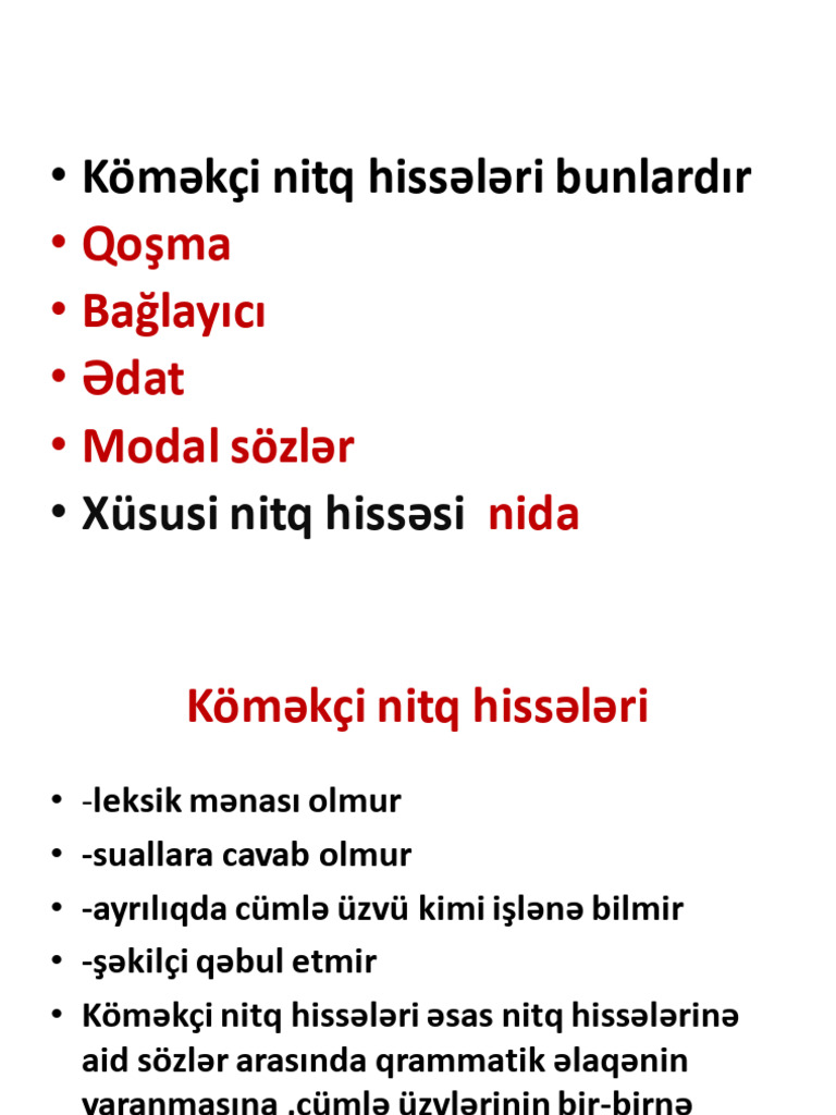 Köməkçi Nitq Hissələri | PDF
