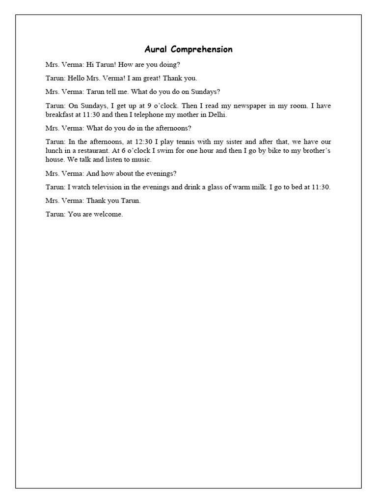 Aural Comprehension Passage - VI | PDF