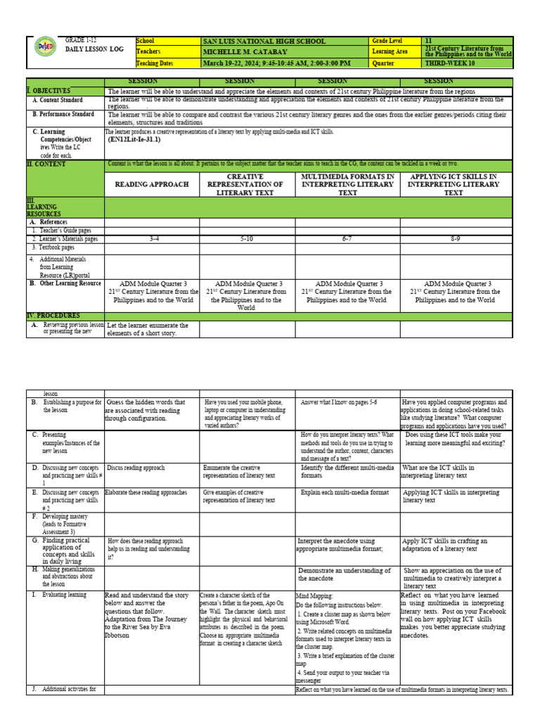 DLP. 21ST CENTURY LIT - Week-10 APPLYING MULTI-MEDIA AND ICT SKILLS | PDF | Educational ...