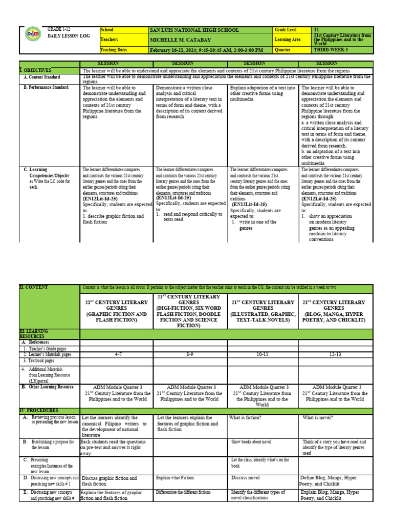 DLP. 21ST CENTURY LIT - Week-3 LITERARY GENRES | PDF | Genre | Learning