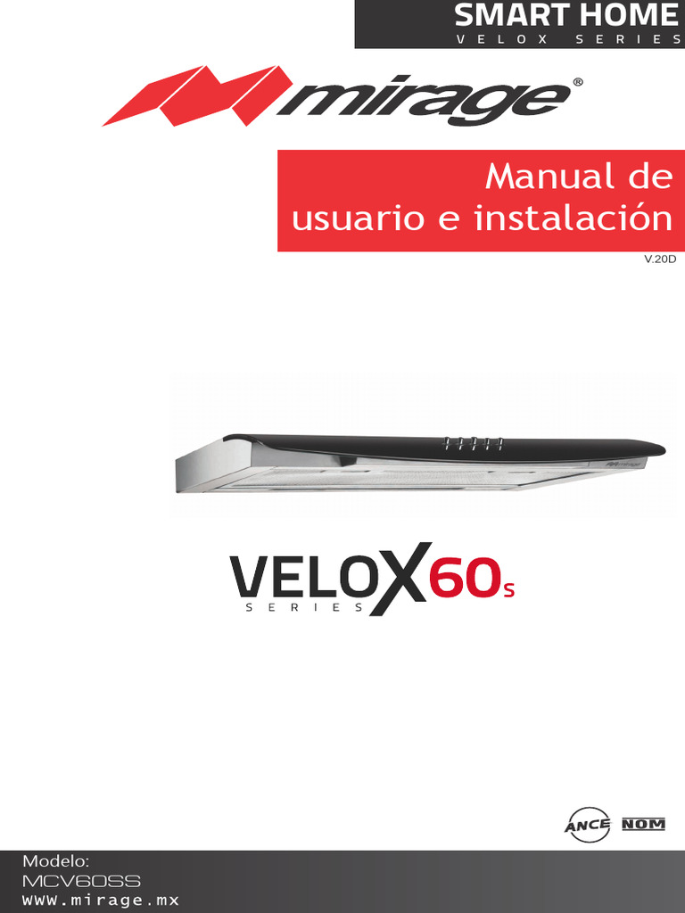 Manual de Usuario e Instalacin Mirage Velox 60S Slim | PDF | Chimenea