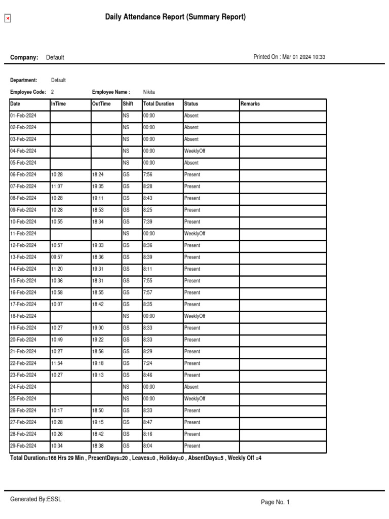 Daily Attendance Report | PDF