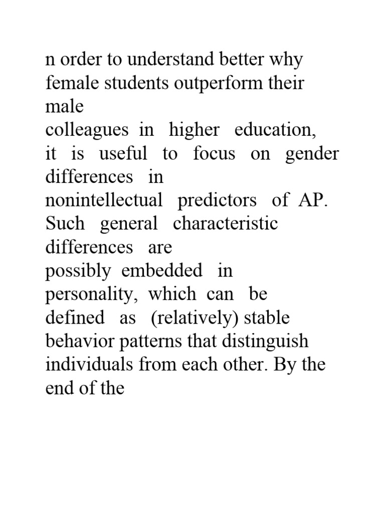 N Order To Understand Better Why Female Students Outperform Their Male ...