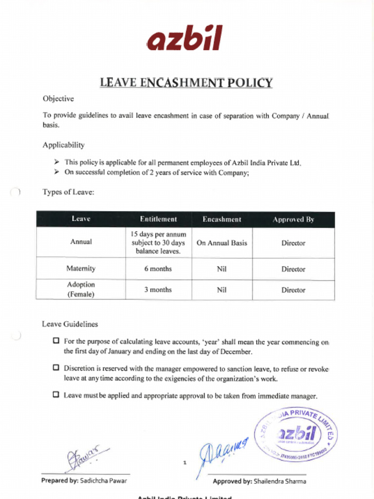 Leave Encashment Policy | PDF