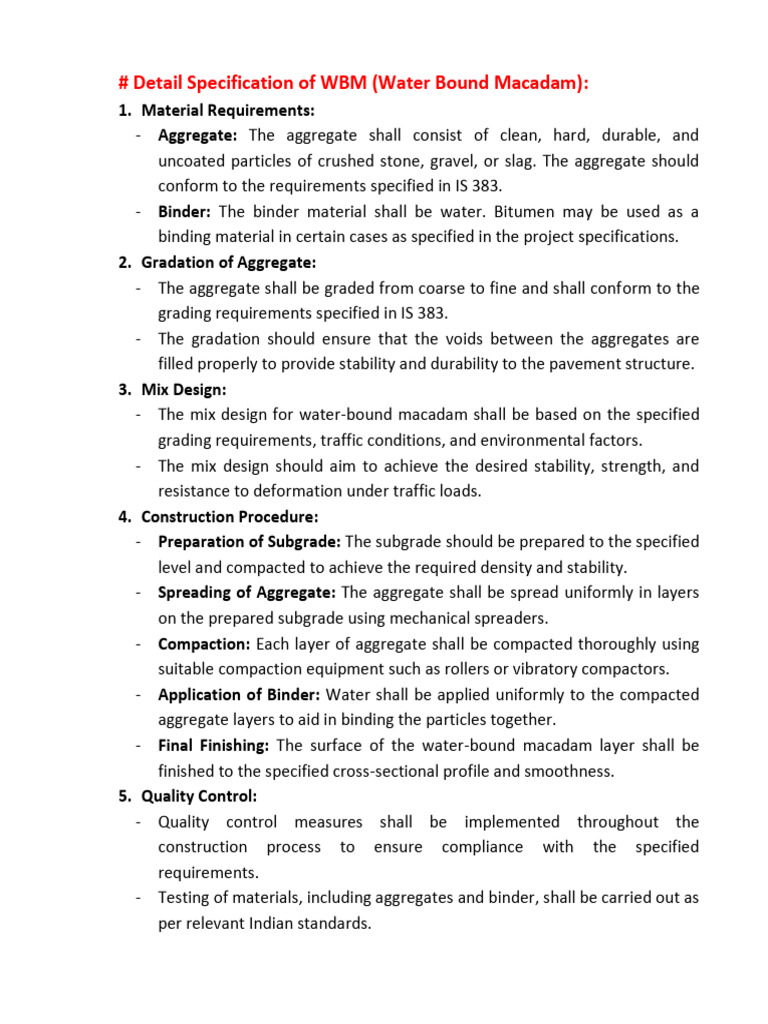 Detail Specification of WBM | PDF | Construction Aggregate | Road Surface