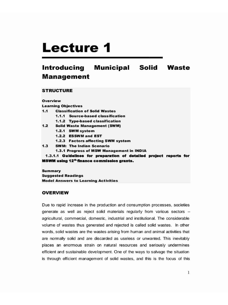solid and hazardous waste management lecture | PDF