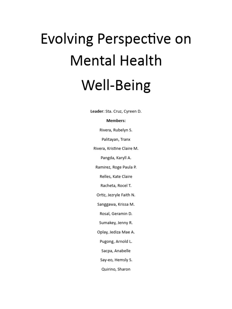 Evolving Perspective On Mental Health | PDF | Mental Health | Mental ...