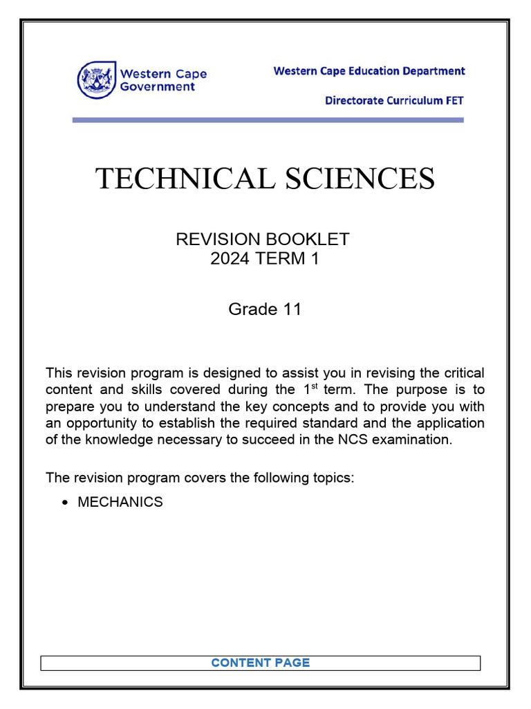 Technical Sciences Grade 11 Term 1 Revision Material 2024 | PDF ...