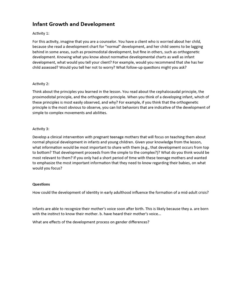 Tasks. Infant Growth and Development | PDF