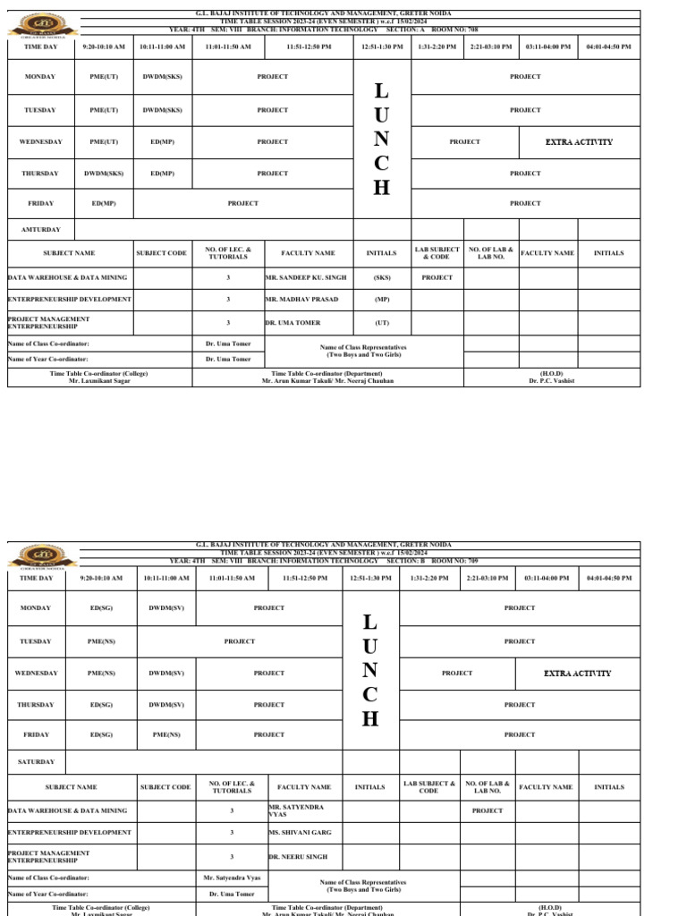 Time Table 4th Year 14-02-2024 | PDF
