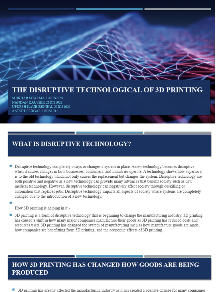 The Disruptive Technological of 3D Printing | PDF | 3 D Printing ...
