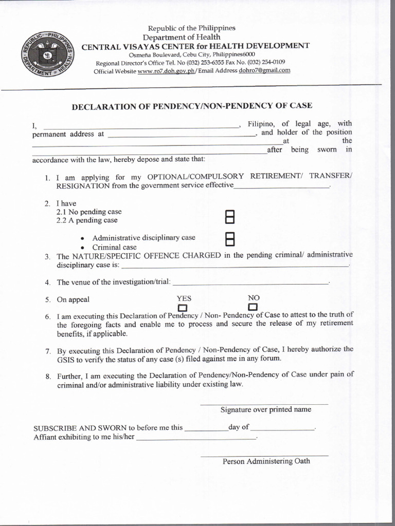 Declaration of Pendency of Case | PDF