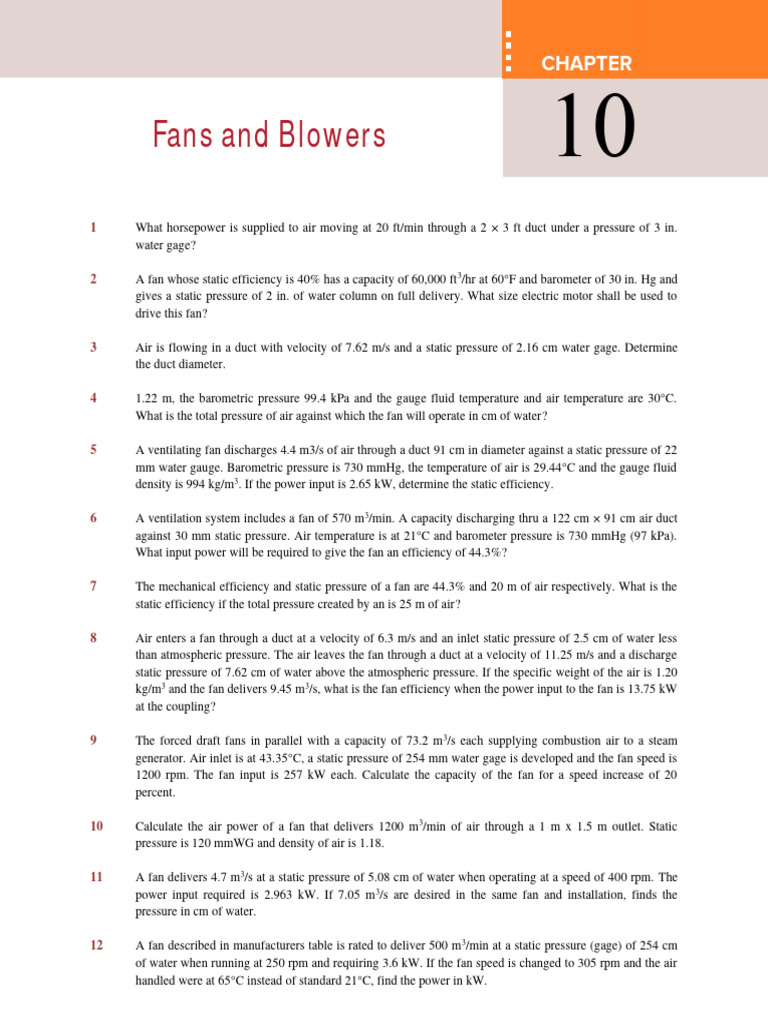 Sample Fans and Blowers Problems #1 | PDF | Horsepower | Pressure