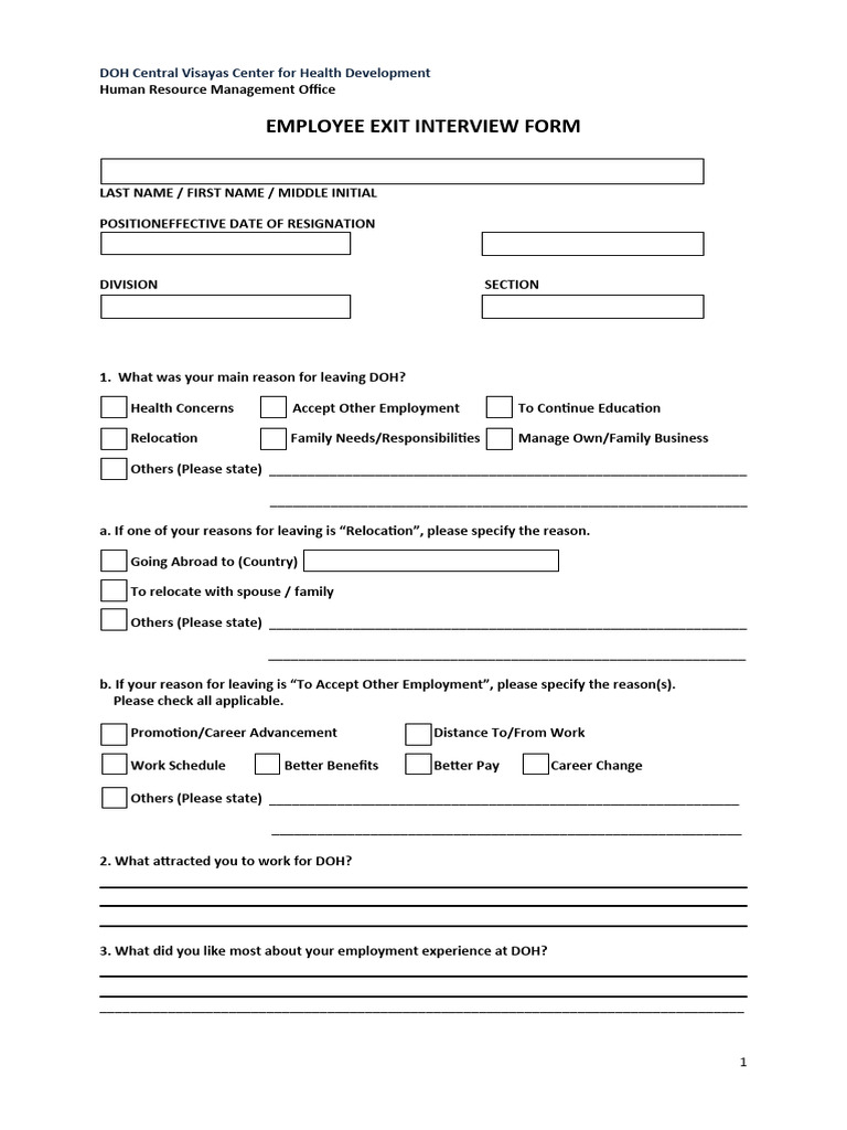 Employee Exit Interview Form | PDF | Employment | Economies