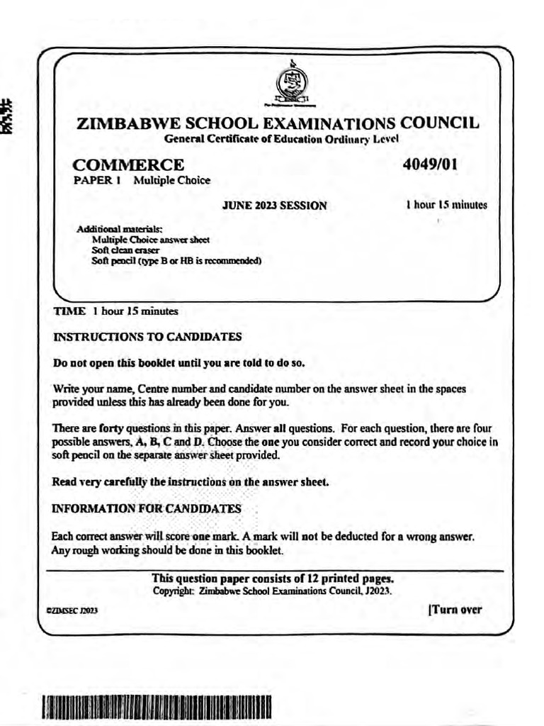 O-Levels Commerce 2023 | PDF