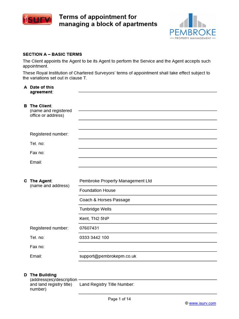 2017 Pembroke Terms of Appointment - Managing A BLOCK | PDF | Law Of ...