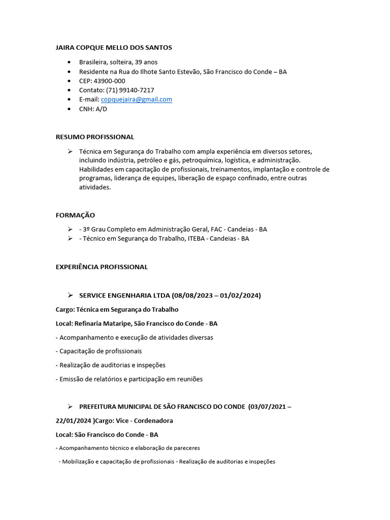 Jaira Copque Mello Dos Santos | PDF | Desenvolvimento profissional | Economias