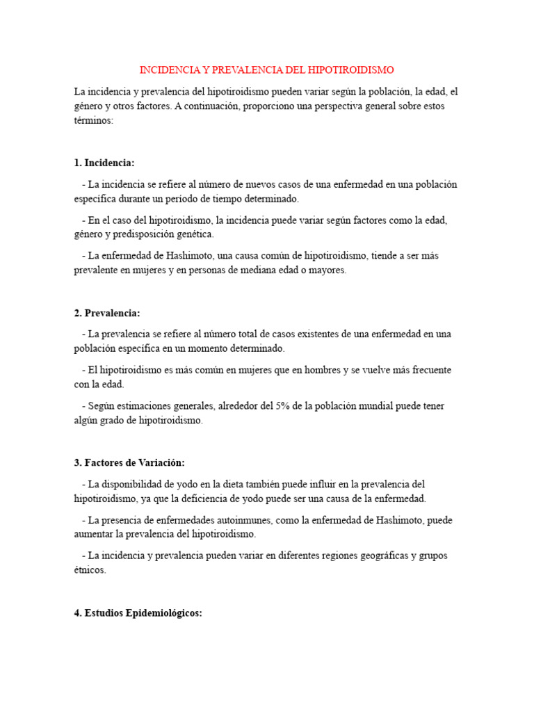 Incidencia y Prevalencia Del Hipotiroidismo | PDF | Hipotiroidismo | Enfermedades y trastornos