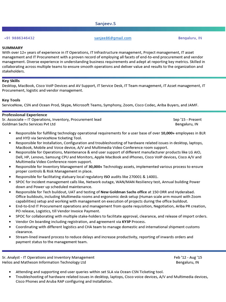 Sanjeev CV | PDF | Desktop Computer | Voice Over Ip