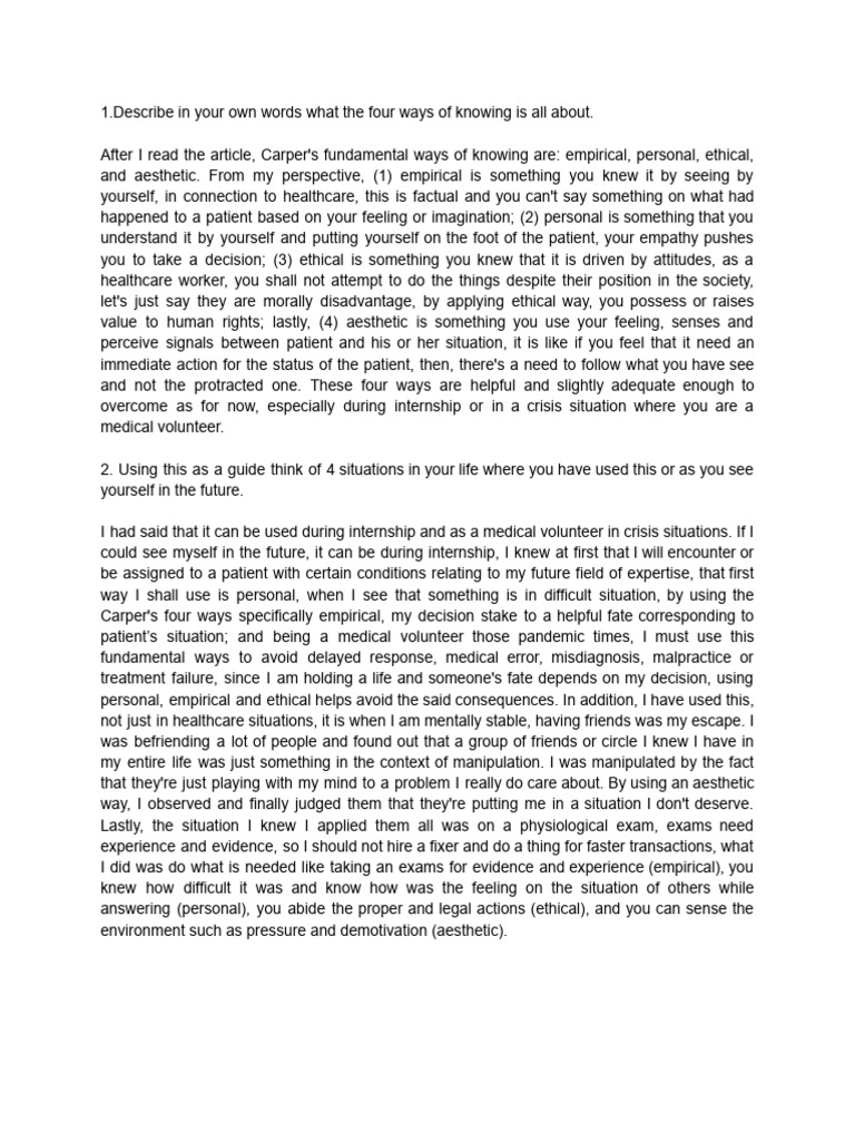 Fundamental Ways of Knowing by Shan | PDF | Medical Error | Psychology