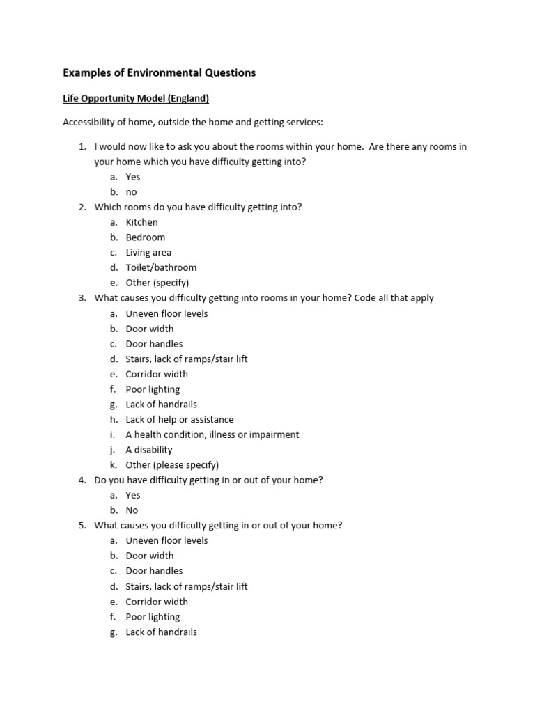 Example of Environmental Questions Draft Paper | PDF | Disability ...