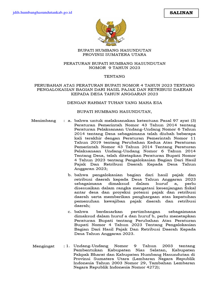 Perbup No 9 Tahun 2023 | PDF