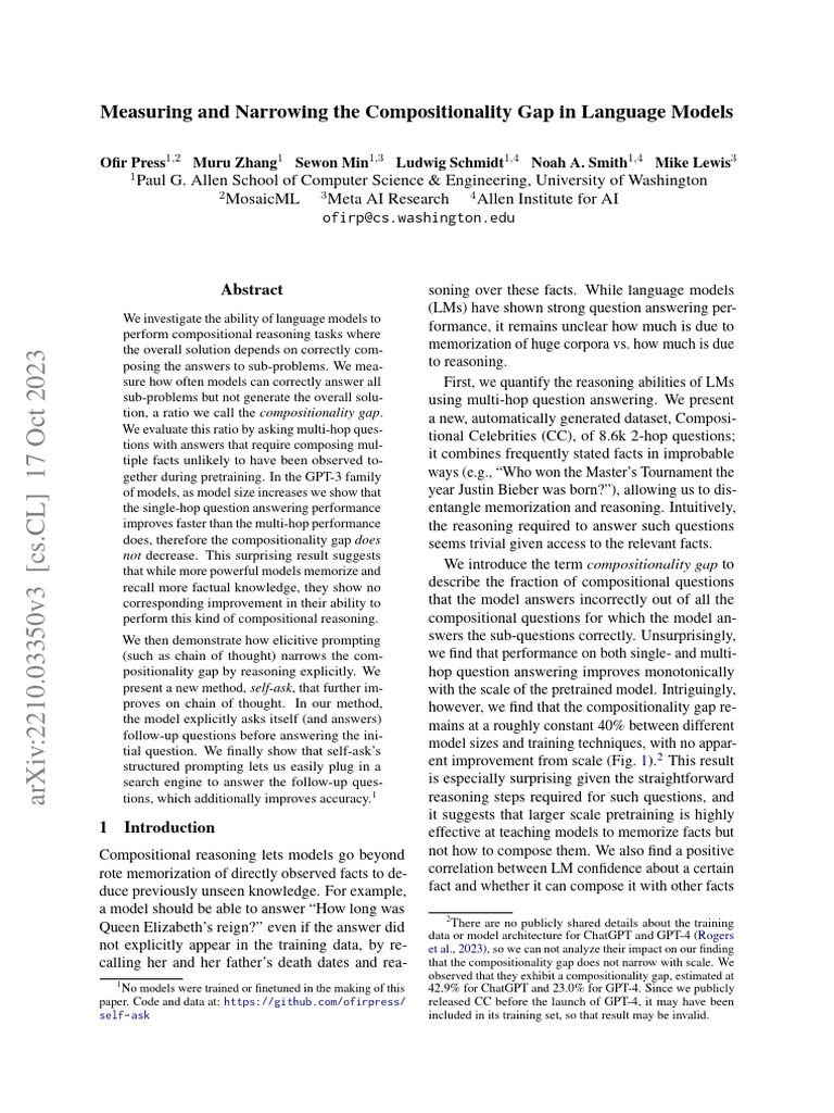 Measuring Compositionality Gap in LLMs | PDF | Career & Growth | Computers