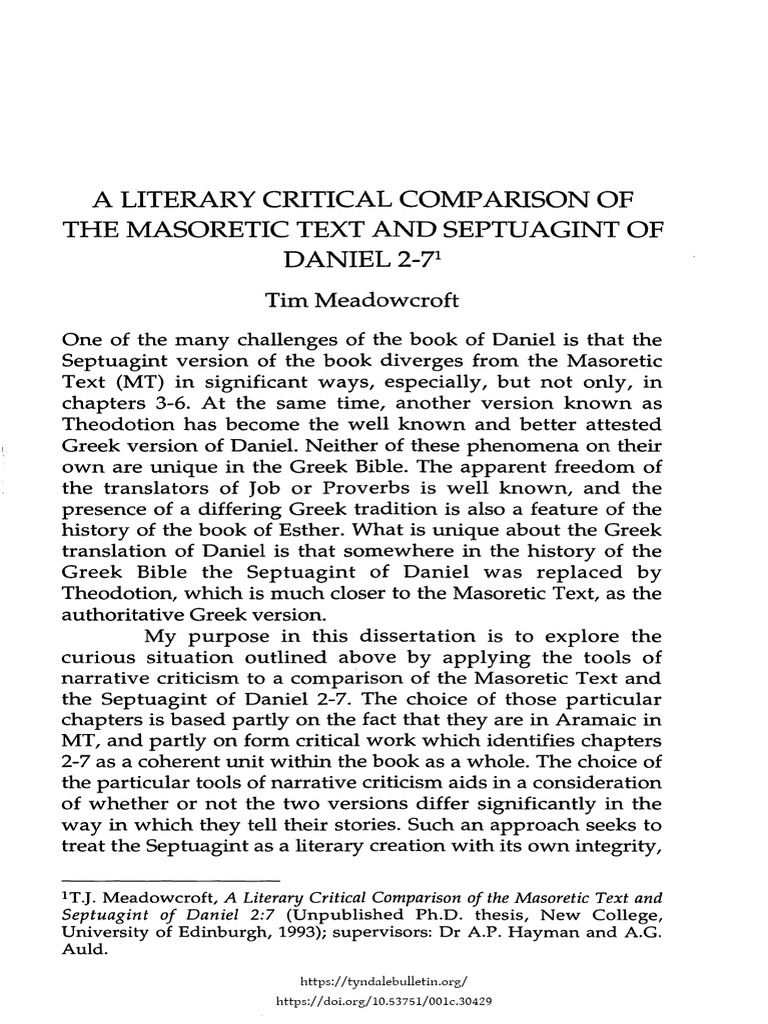 A Literary Critical Comparison of The Masoretic Text and Septuagint o ...
