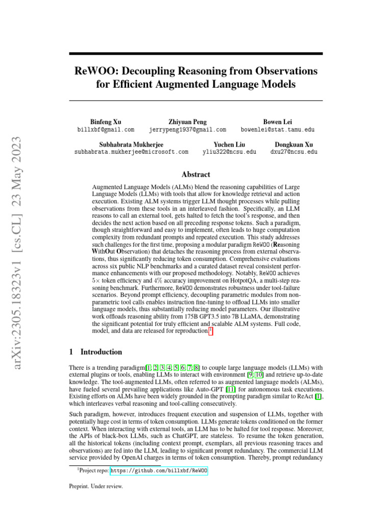 Rewoo efficient augmented llm | PDF | Computing | Cognitive Science