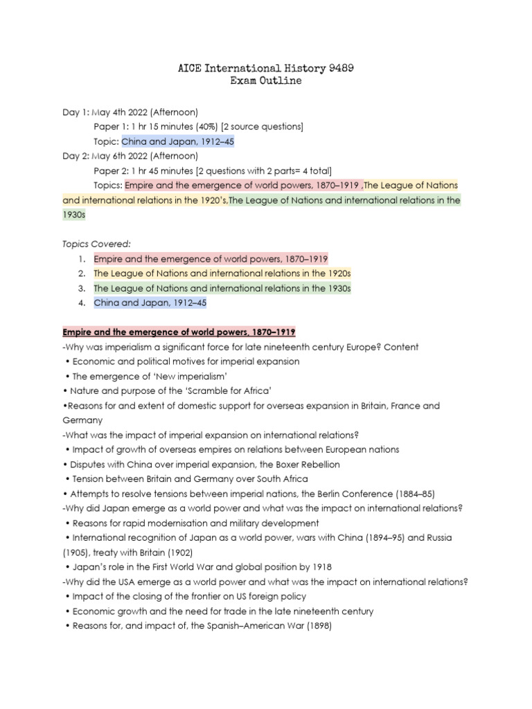 AICE International History Exam Guide | PDF | International Relations ...