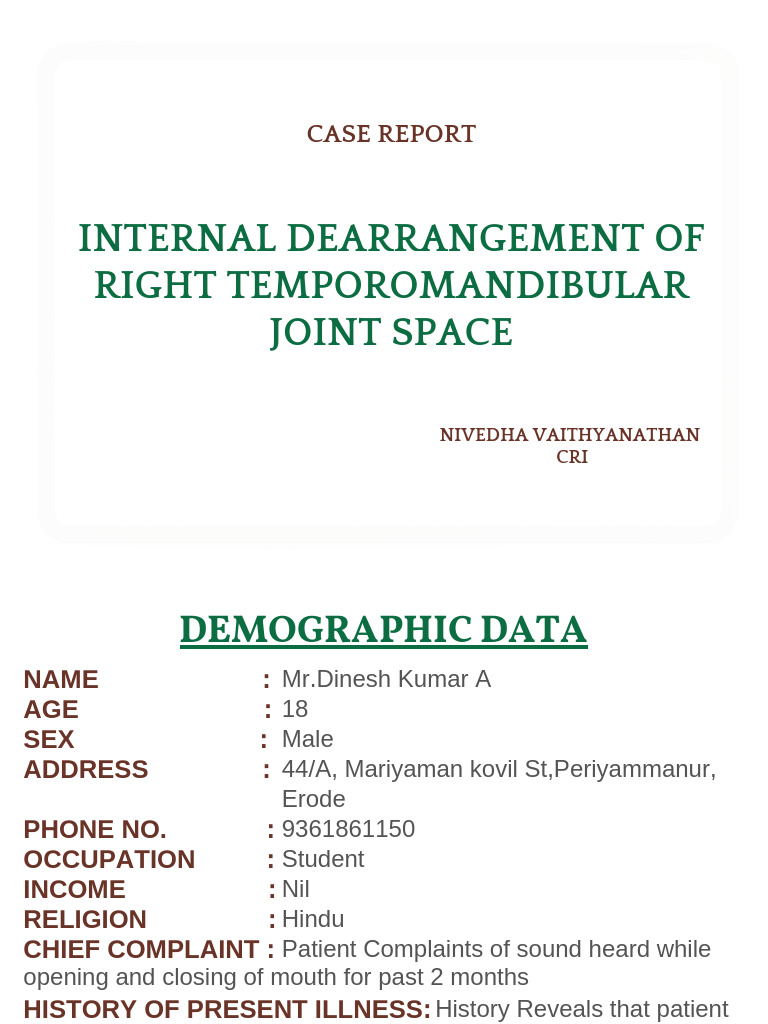 TMJ Internal Derangement Case Report | PDF | Tongue | Human Anatomy