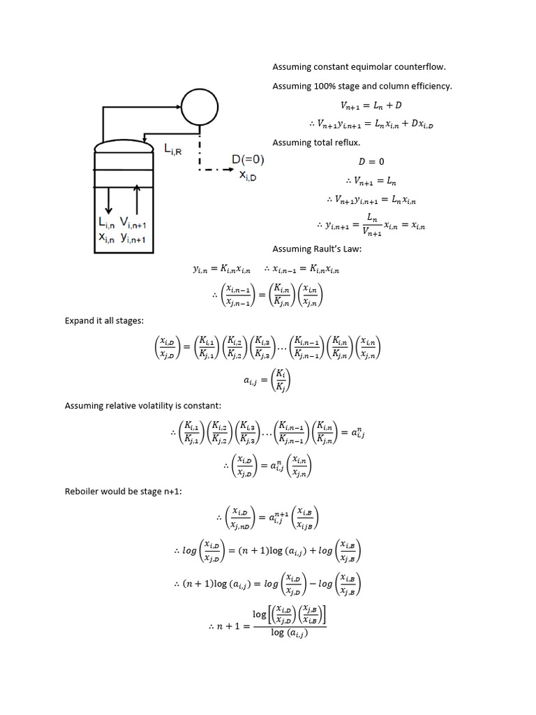 CEE317B Unit 3 Deriving Fenske | PDF | Distillation | Separation Processes