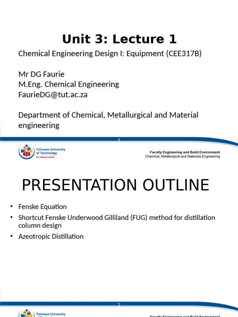 CEE317B Unit 3 Lecture 1 | PDF | Distillation | Chemical Process Engineering