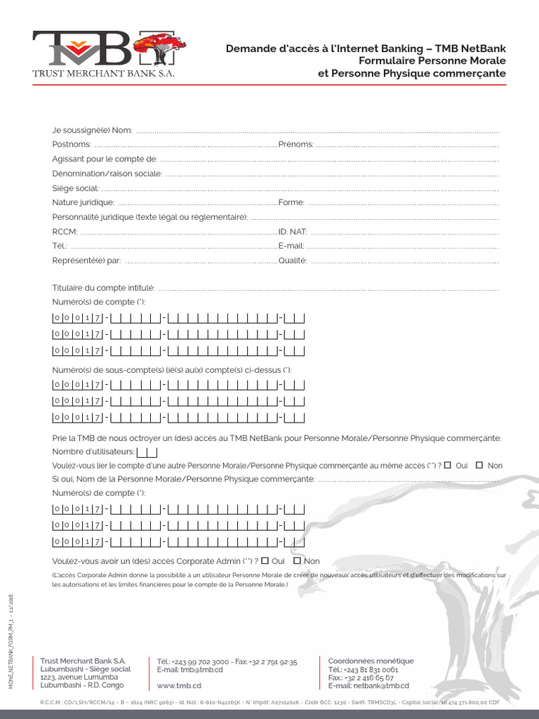 Demande Acces Internet Banking TMB Netbank PM HR | PDF | Banques ...