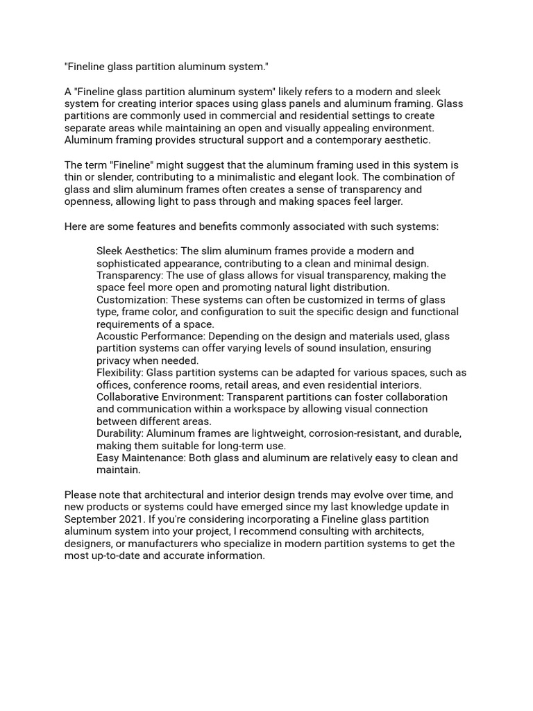 Fineline Glass Partition Aluminum System | PDF | Glasses | Design